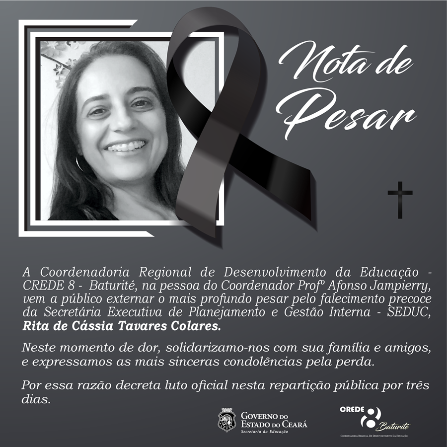 Nota de pesar - Coordenadoria Regional de Desenvolvimento da Educação